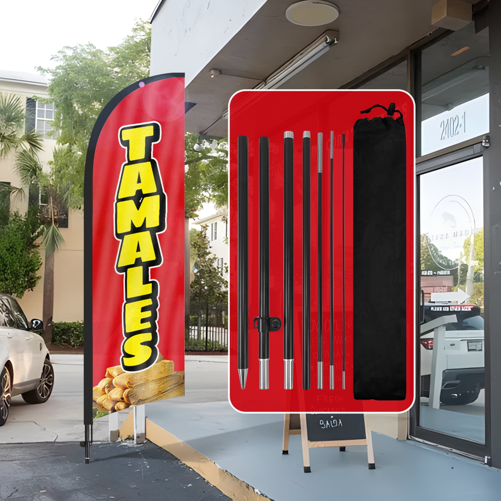 QSUM Tamales Sign Feather Flag with Pole Kit,8.2FT Tamales Decoration ...