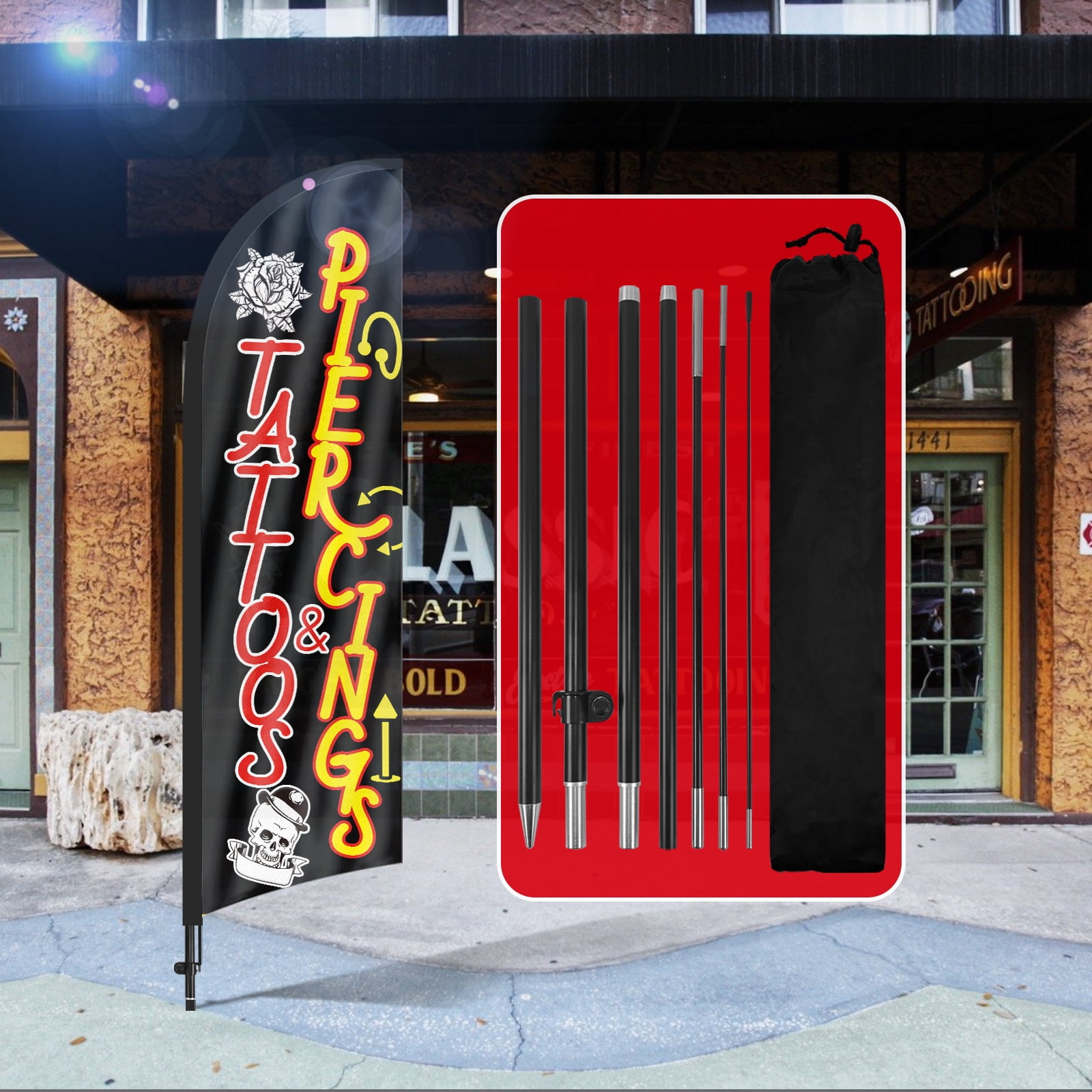 QSUM Tattoos And Perforations Sign Feather Flag with Pole Kit,8.2FT ...