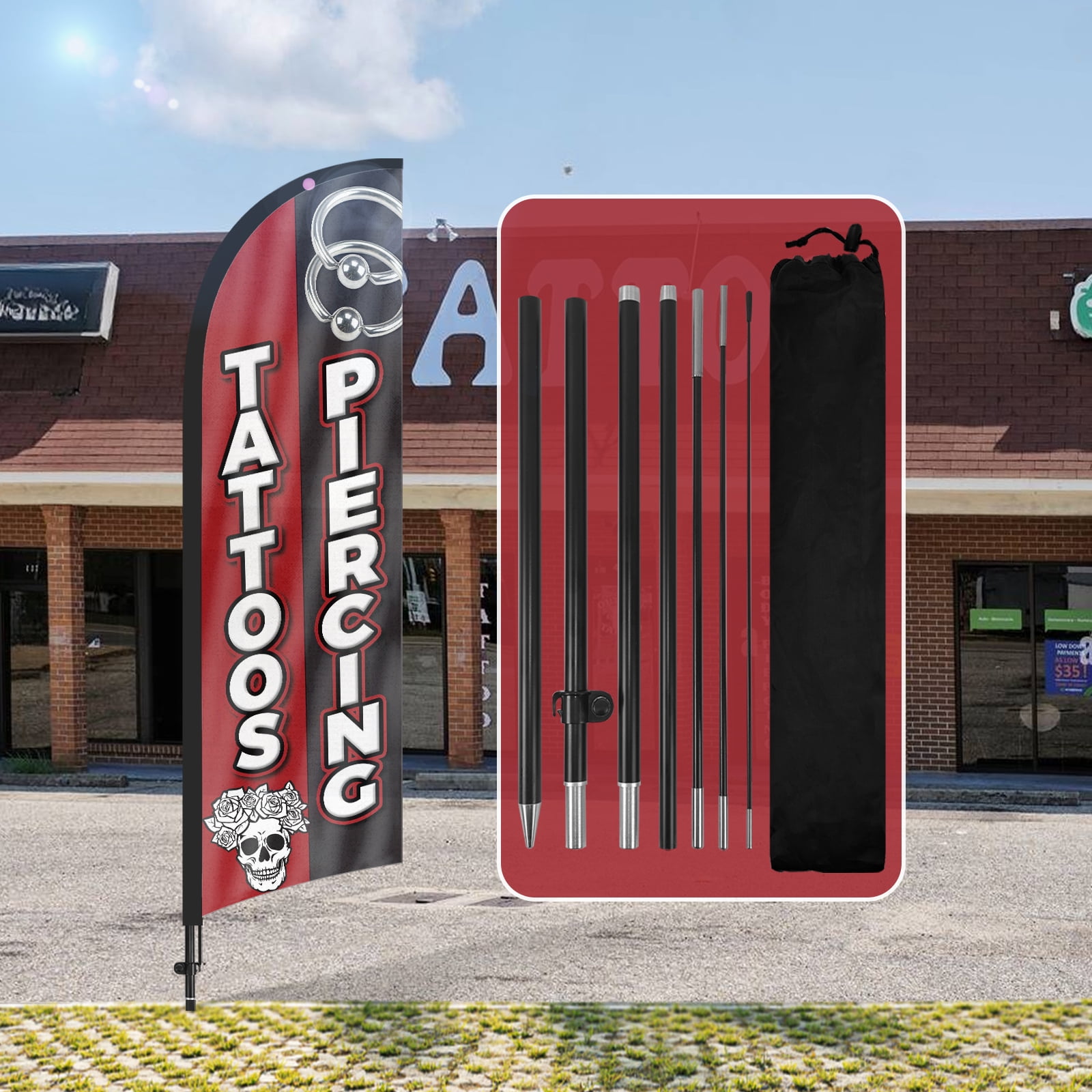 QSUM Tattoos Piercing Themed Swooper Flag, 7FT Tattoos Piercing ...