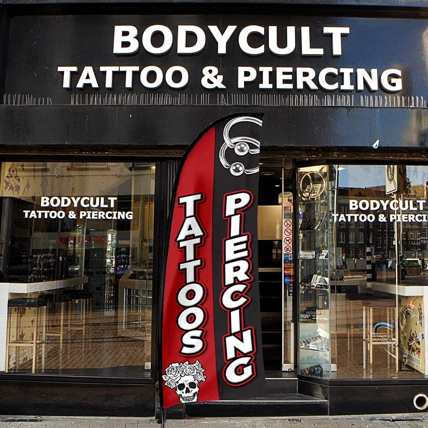 QSUM Tattoos Piercing Themed Swooper Flag, 7FT Tattoos Piercing ...