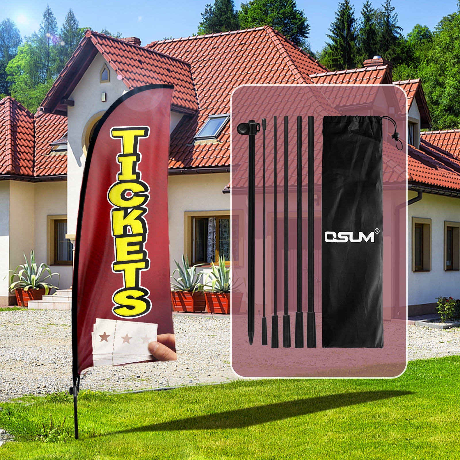 QSUM Tickets Sign Feather Flag with Pole Kit,7FT Tickets Decoration ...