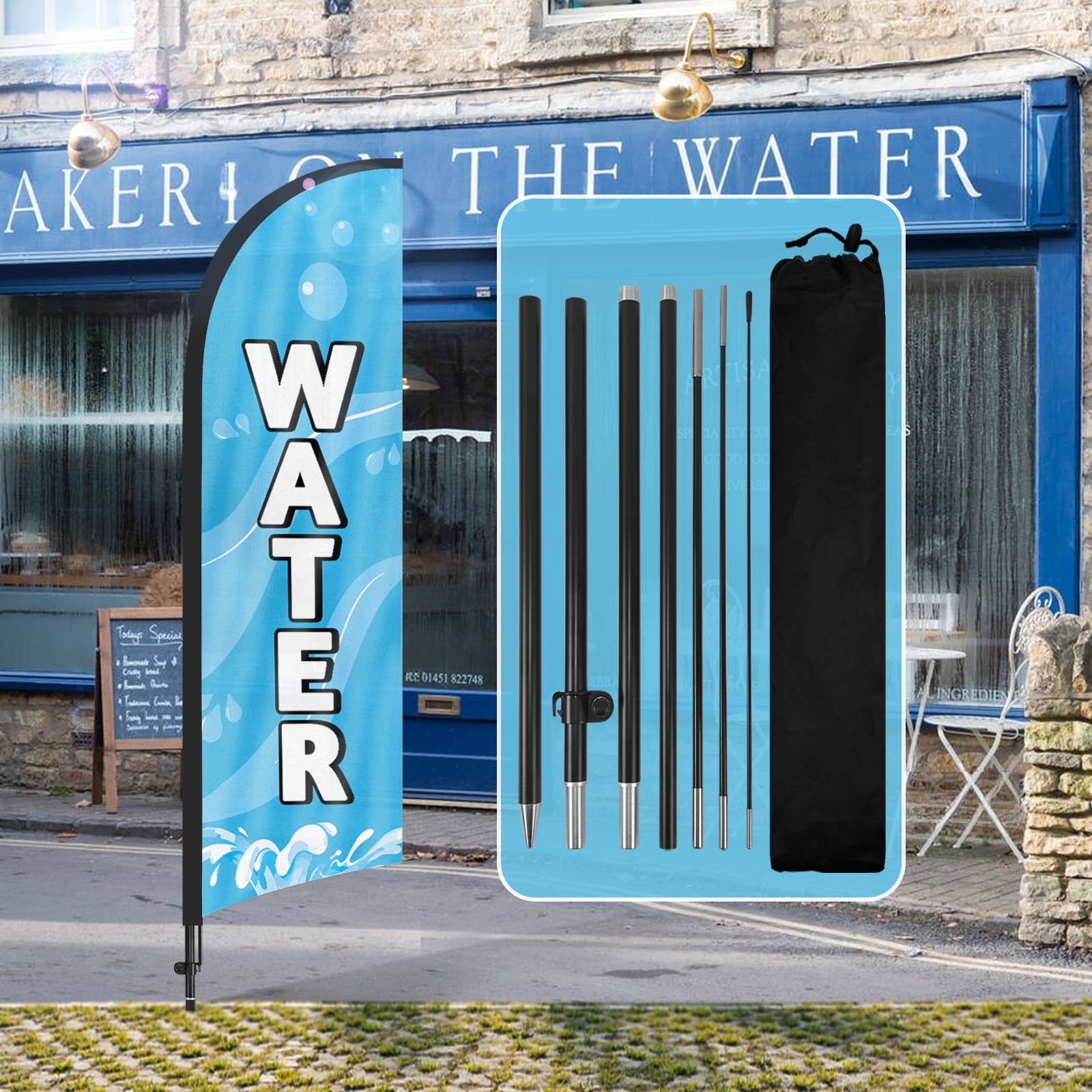 QSUM 8.2FT Water Advertising Windless Feather Flag with Flagpole and ...