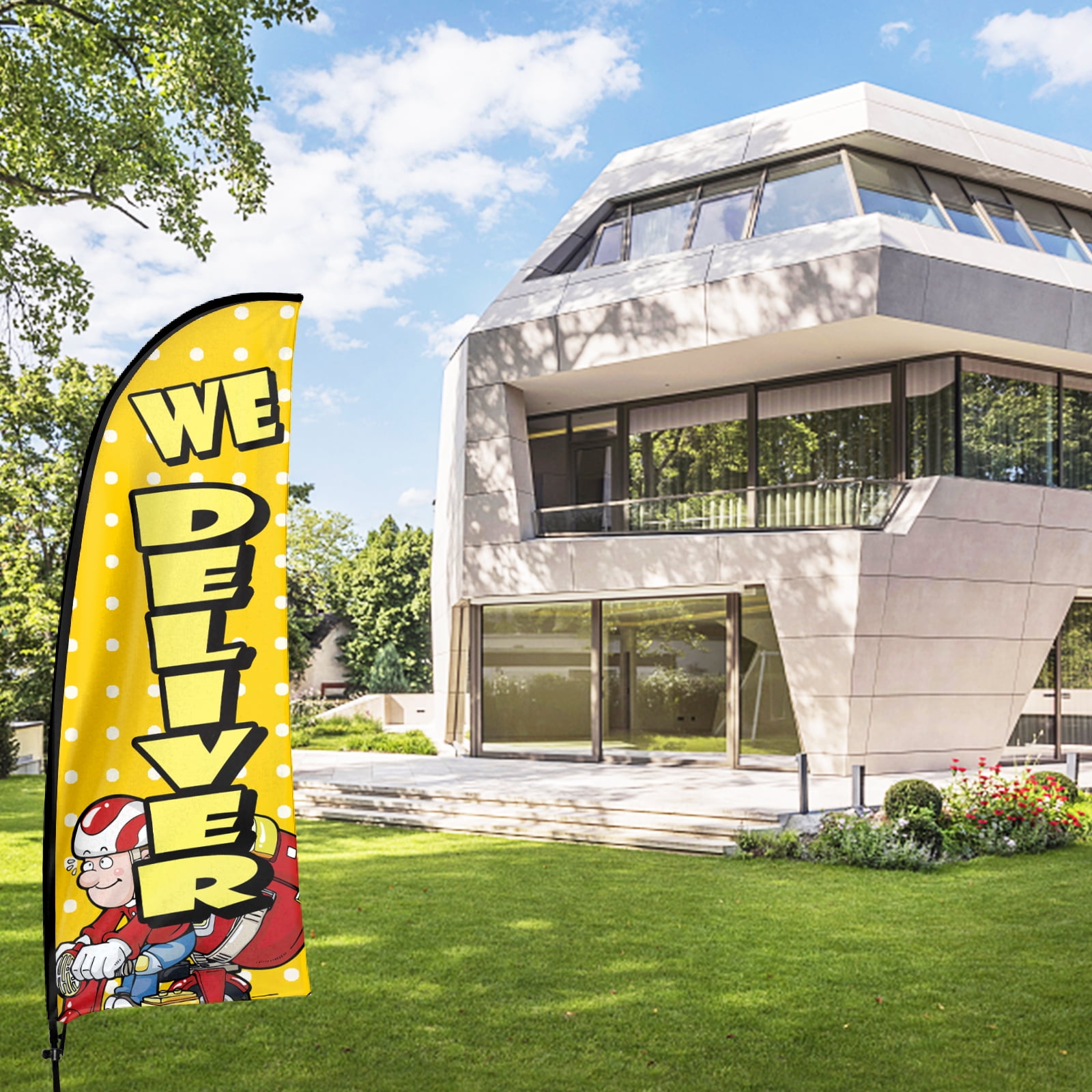 QSUM We Deliver Sign Feather Flag with Pole Kit,7FT We Deliver ...