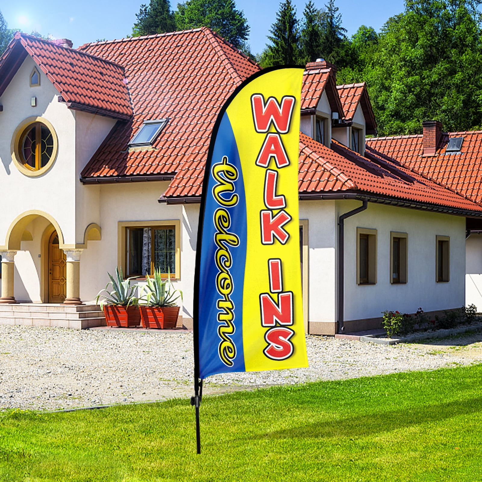QSUM Welcome Walk ins Sign Feather Flag with Pole Kit,7FT Welcome Walk ...