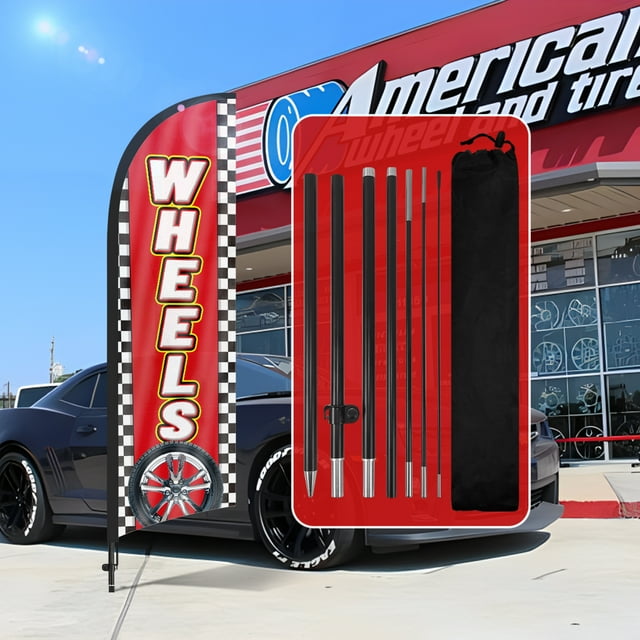 QSUM Wheels Sign Feather Flag with Pole Kit,8FT Wheels Decoration ...