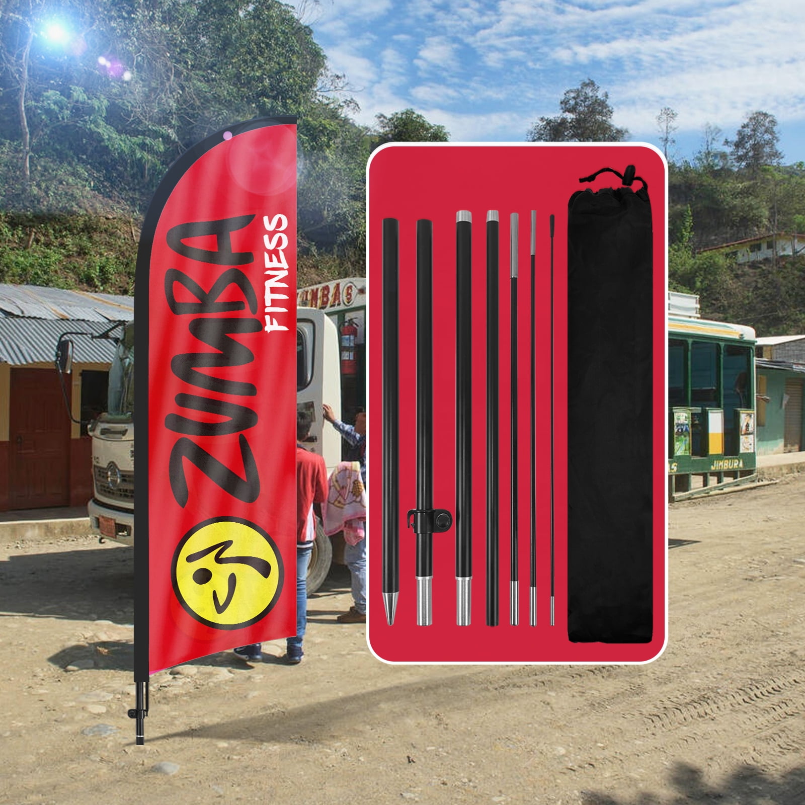 QSUM Zumba Sign Feather Flag with Pole Kit,8.2FT Zumba Decoration ...