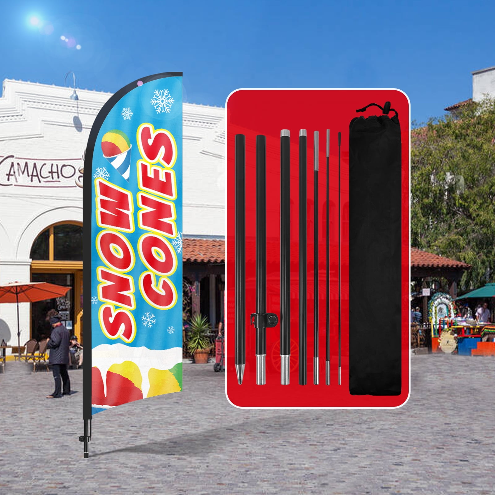 QSUM now Cones Feather Flag with Flag Pole Kit and Ground Spike, 8.2FT now Cones Windless Flag ...