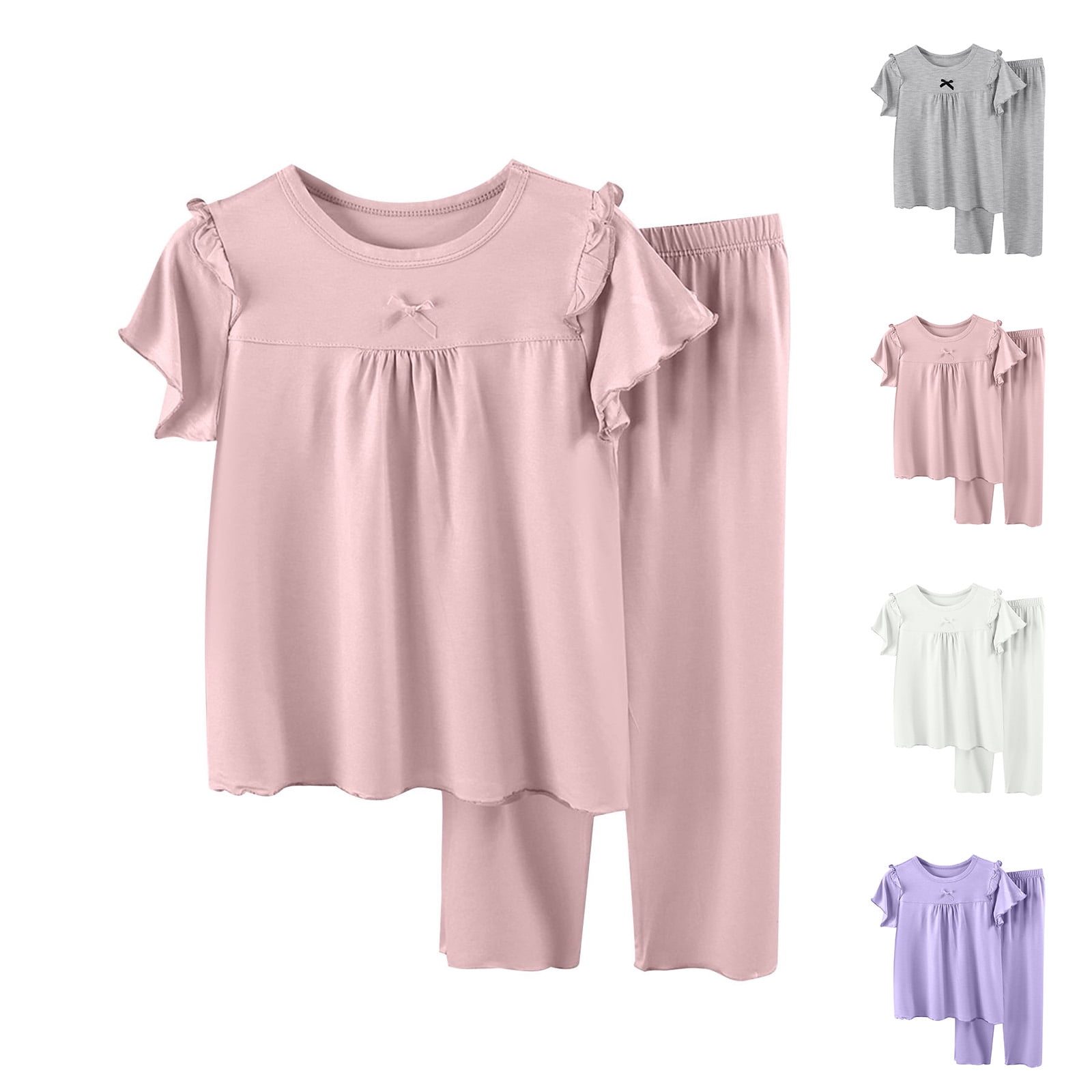 QSXADF Kids Sleepwear Set Short Sleeve Shirt & Pants Solid Girls Short ...