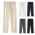 QSXADF Women's Cotton Linen Pants Straight Leg Pants Solid Cotton Linen ...
