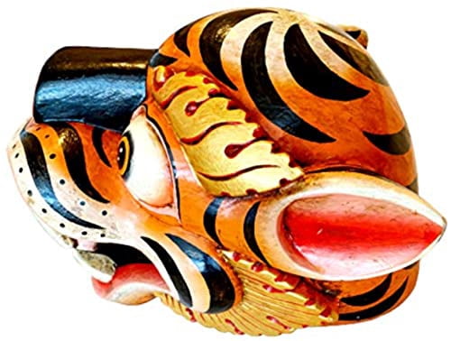 QT S Tiger Wooden Wall hanging Mask Hand Carved & Painted Vintage Art ...
