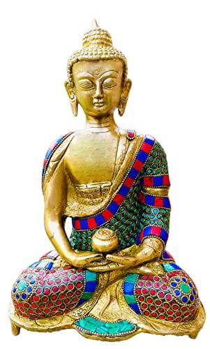 QT Shopping Buddha Brass Statue Stone Finish Meditation Darmachakra ...