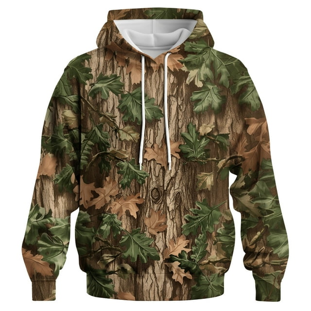 QTAGTESS Men's Tree Camo Hoodie Realistic Forest Oak Leaf Hunting Style ...