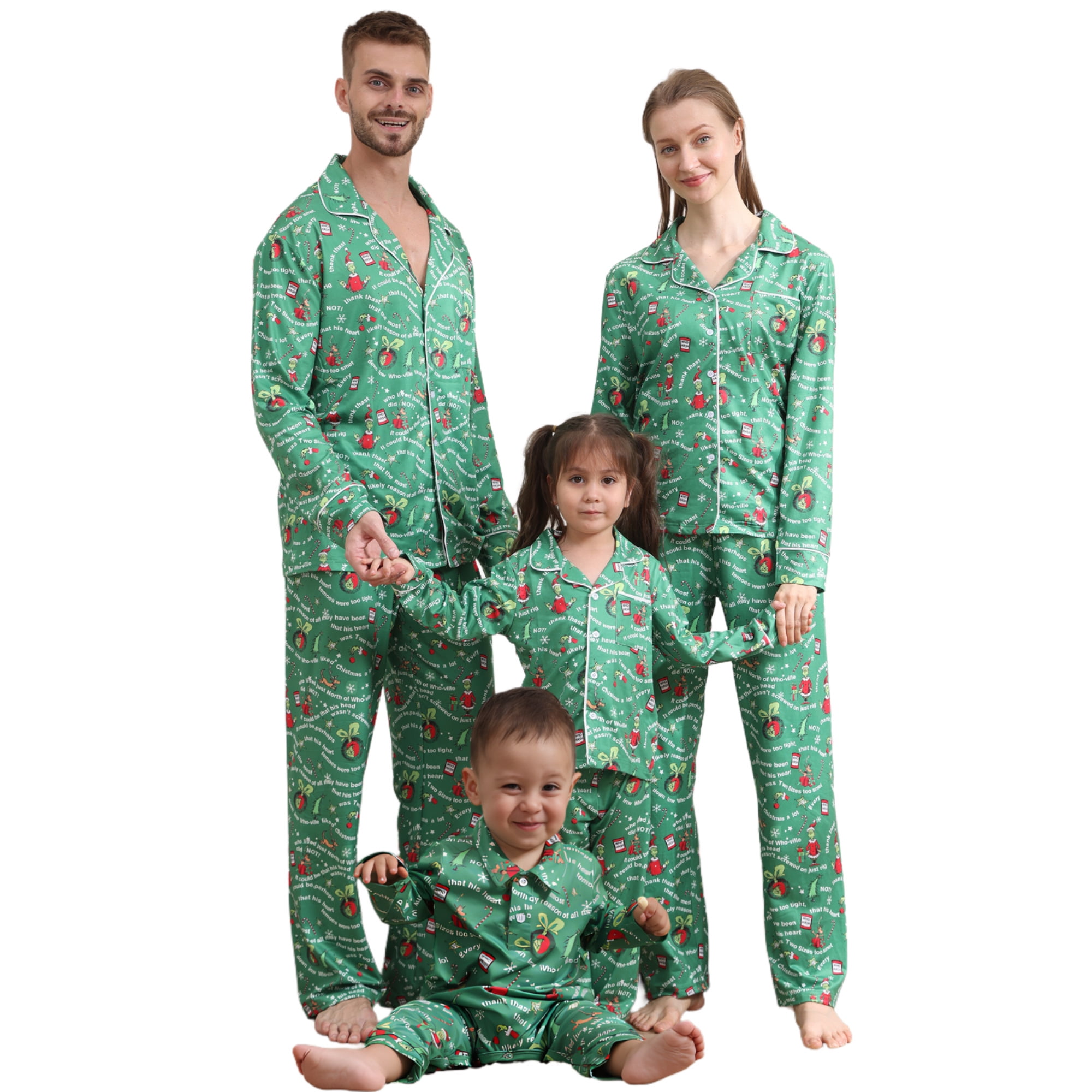 QTAMYYDS Ugly Grinch Christms Pajamas for Family Silk Satin Pajamas ...