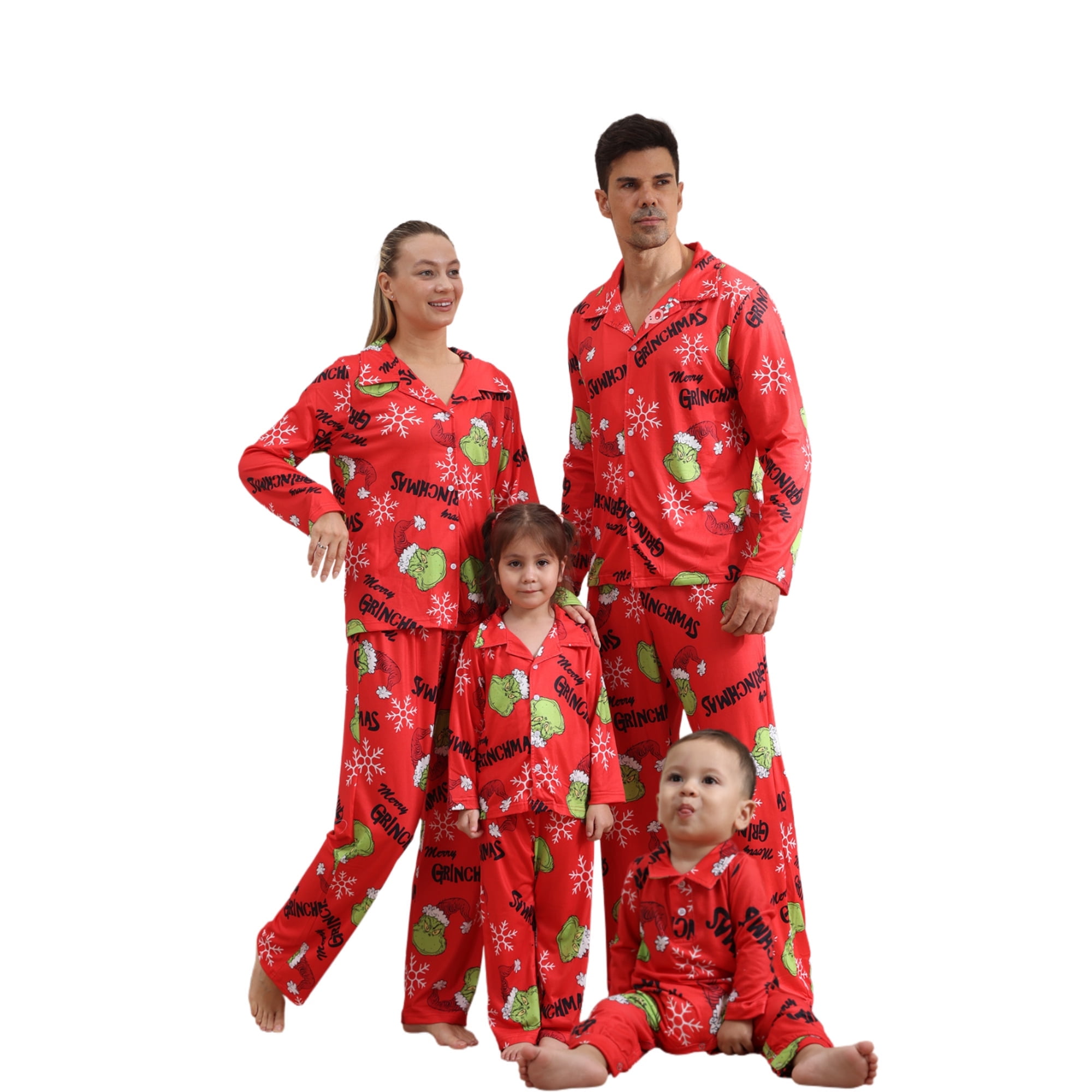 QTAMYYDS Ugly Grinch Christms Pajamas for Family Silk Satin Pajamas ...
