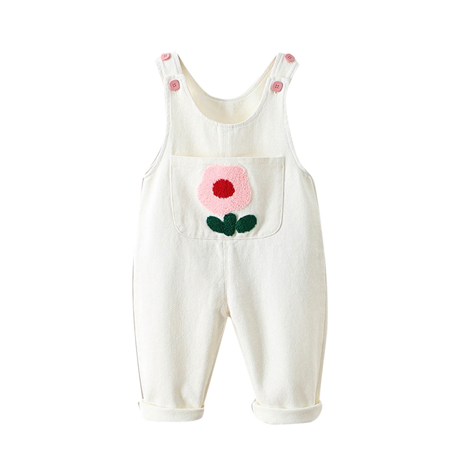 QTBIUQ Baby Girl Boy Floral Embroidered Denim Overalls, Adjustable ...