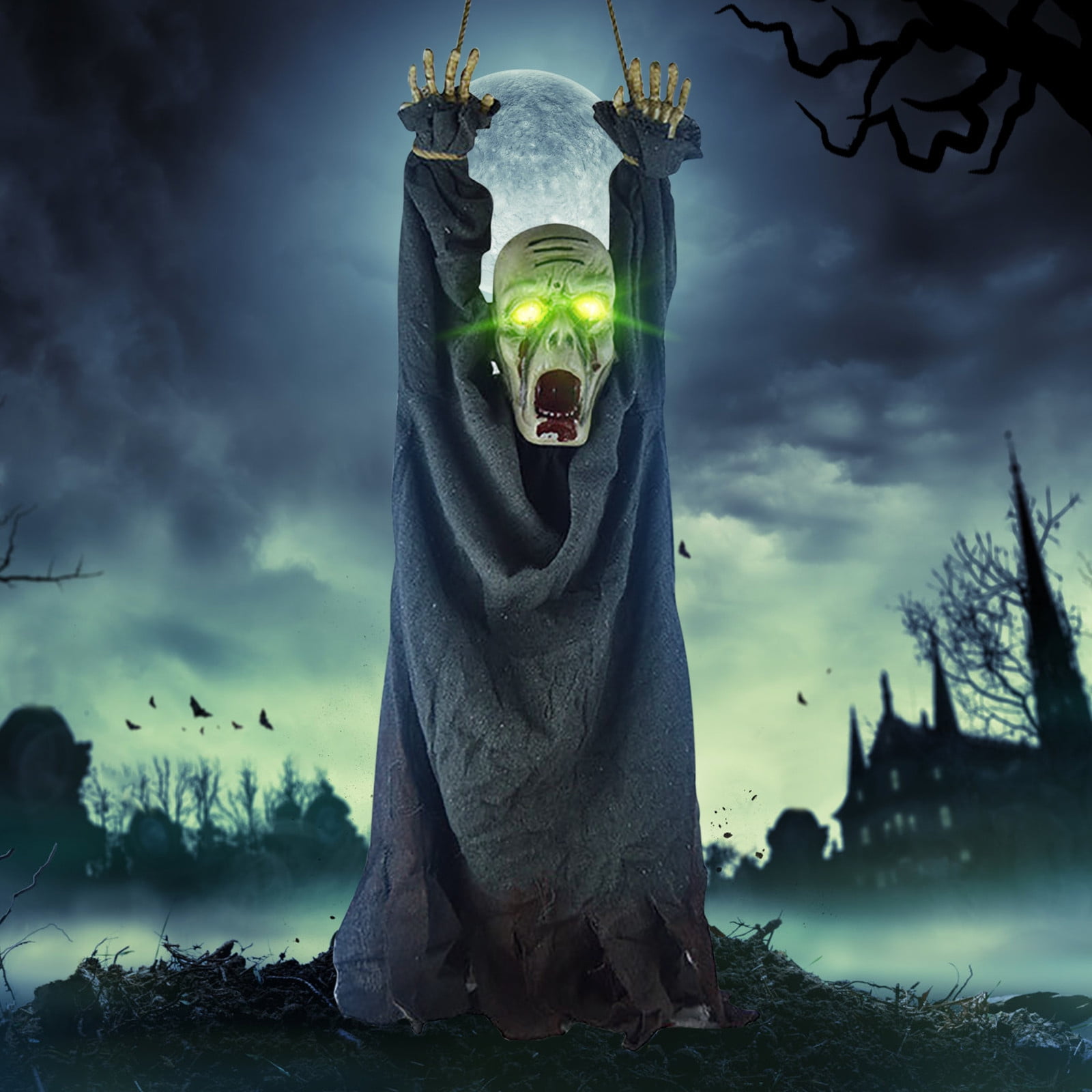 QTBIUQ Light-Up Screaming Ghosts, Sound-Activated Scary Decorations ...