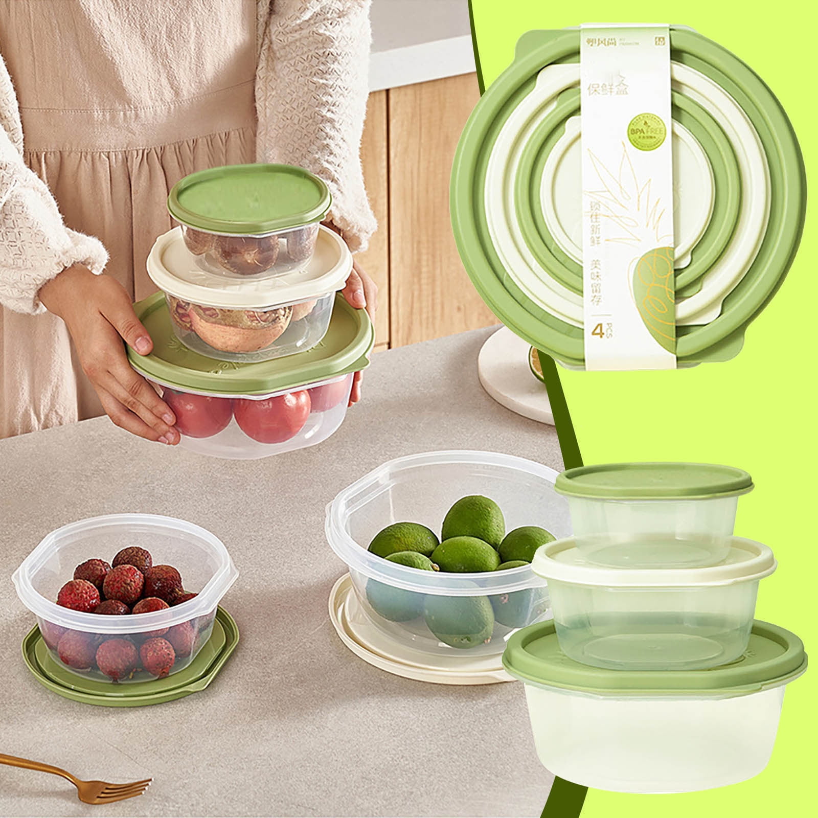 QTBIUQ Plastic 3 Pcs Lidded Preservation Boxes, Round Plastic Storage ...