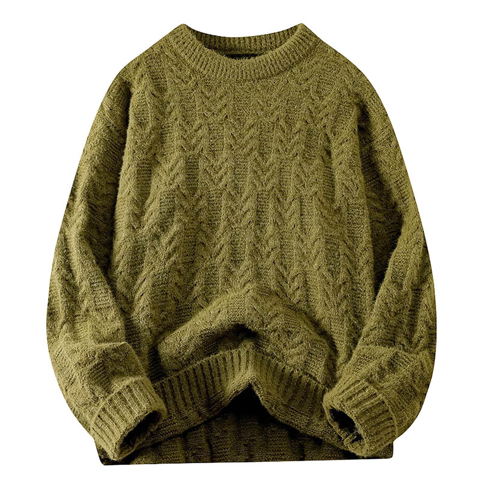 QTBIUQ Sweater Mens Casual Solid Color Long Sleeve Round-Neck Sweater ...