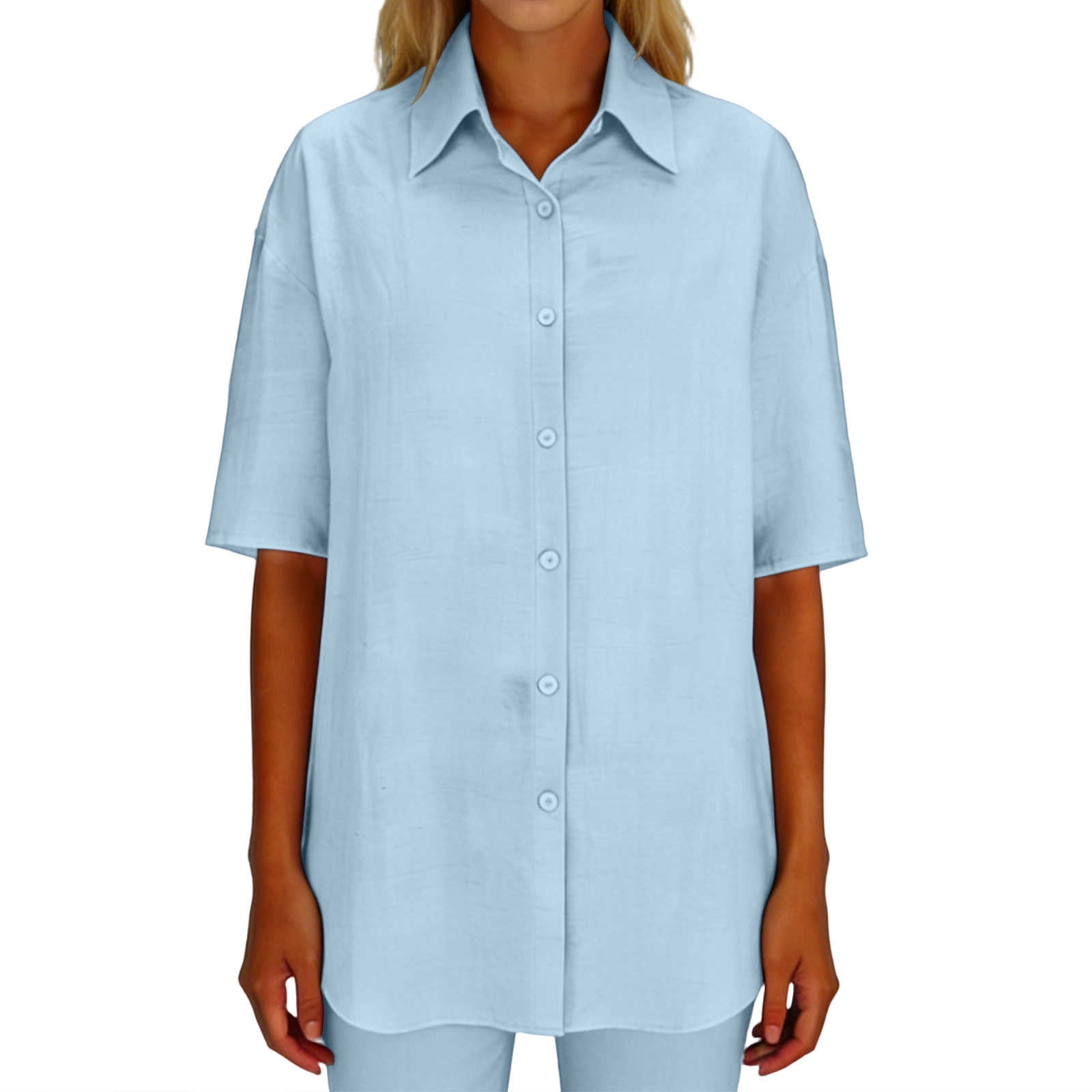 QTBIUQ Women Button Down Shirt Short Sleeve Casual Blouse Vacation ...