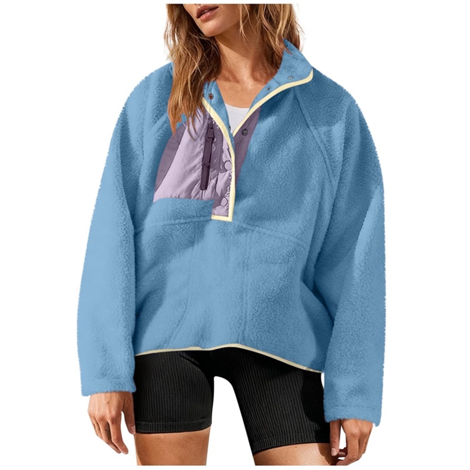 QTBIUQ Womens Color Block Half Zip Pullover Loose Fit Fleece Casual ...