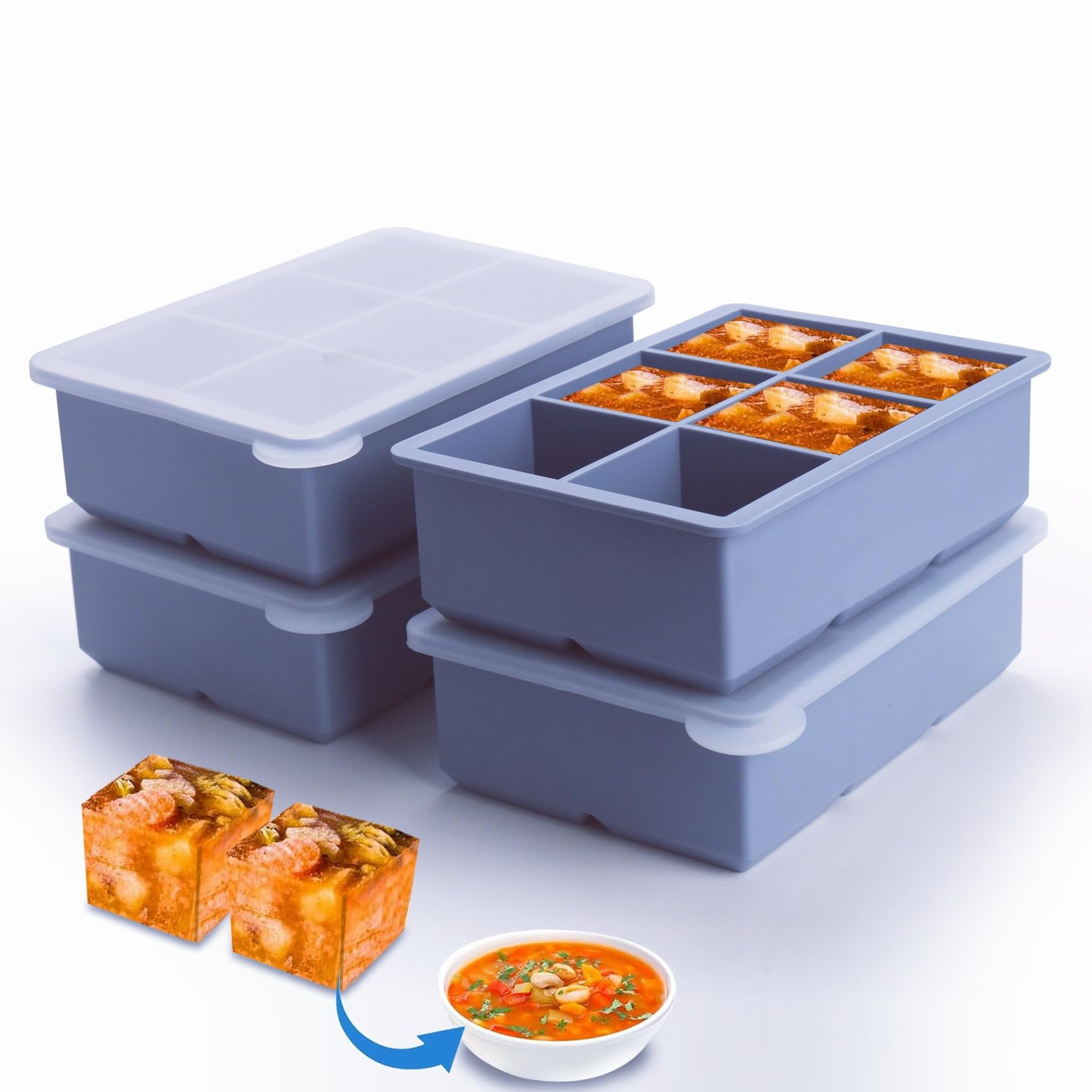 QTESS 1/2 Cup Silicone Freezer Tray With Lid - Silicone Freezer Molds 2 ...