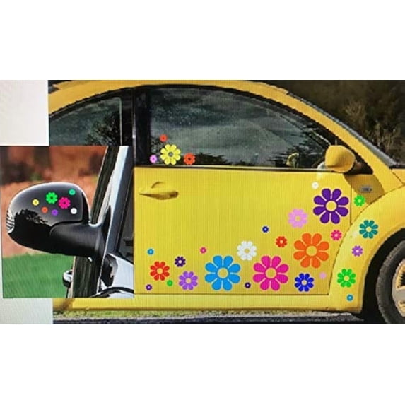 QTH 40 Car Flowers Daisy Bright Rainbow SET sticker Decals VW Boat Golf ...