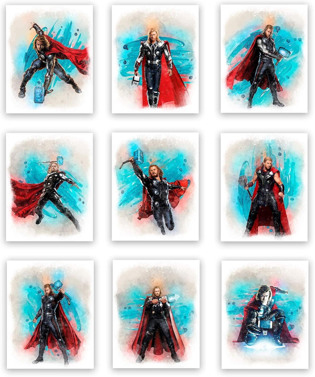 QTH Canvas Poster Thor Superhero Watercolor Art Prints (Unframed ...
