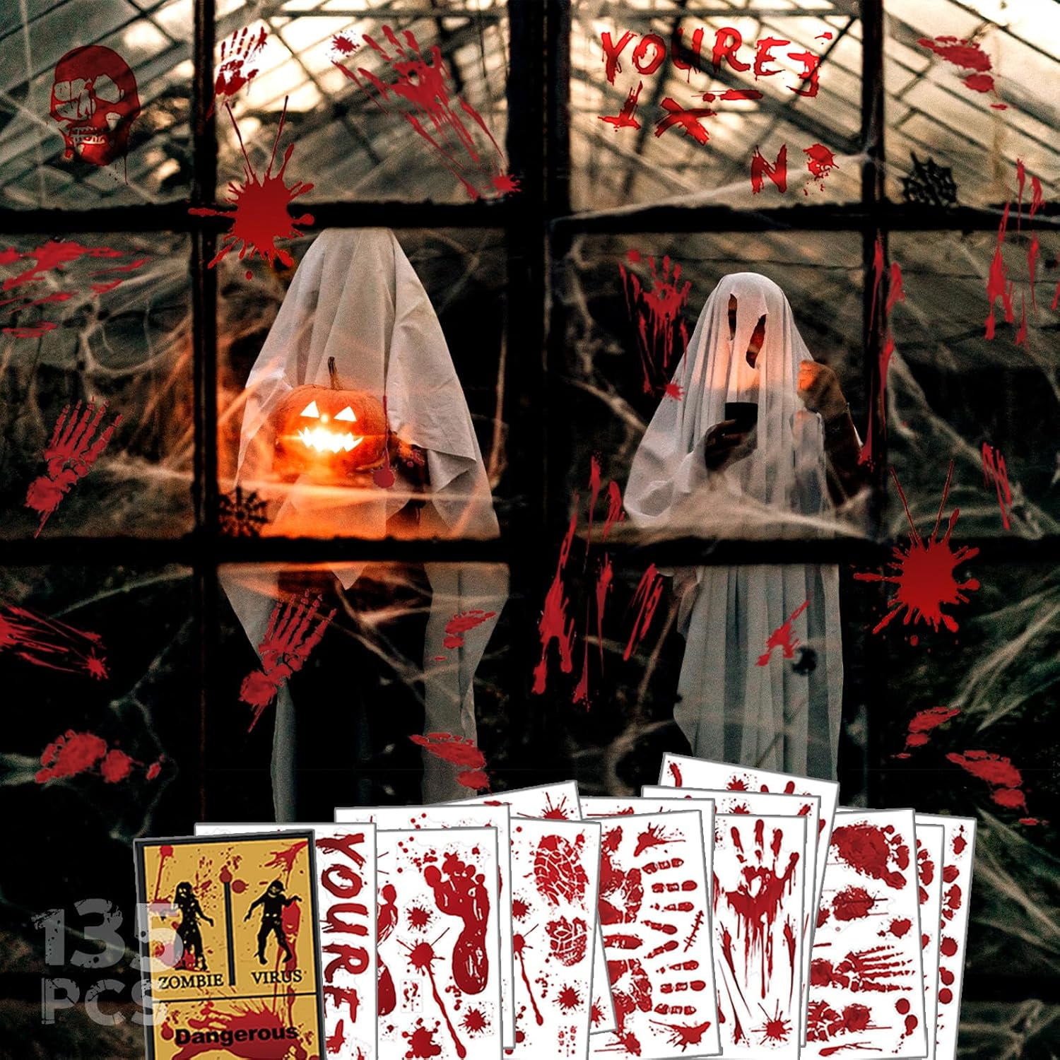 QTH Halloween Decorations Handprint Footprint Clings, 135PCS Floor ...