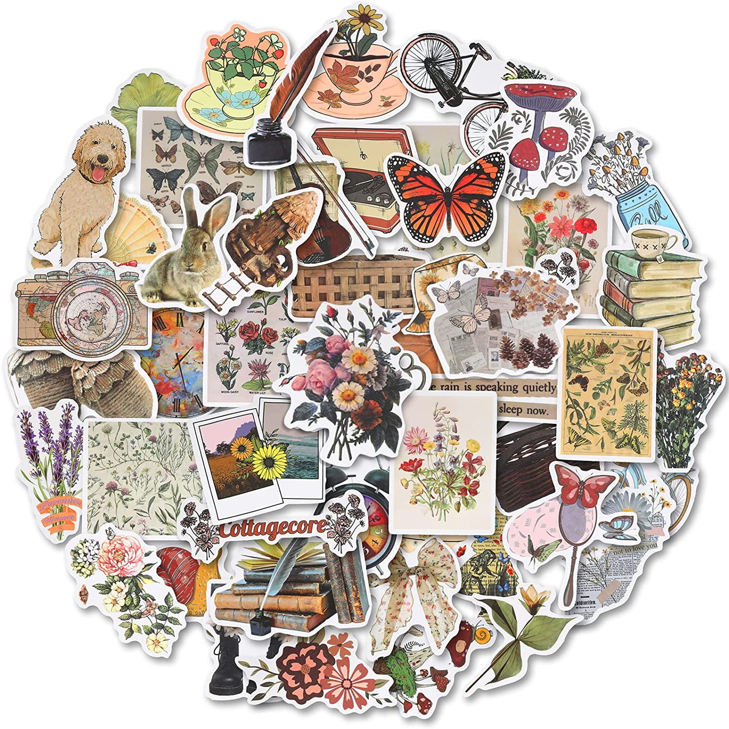 QTH Vintage Stickers, 50Pcs Cute Cottagecore Scrapbooking Stickers ...