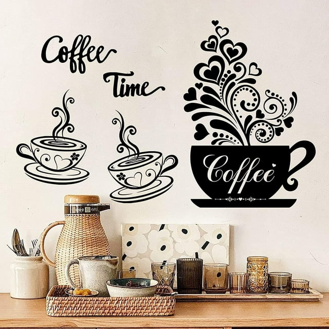 QTH Wall Tattoo Coffee Cup, Coffee Wall Sticker DIY Wall Sticker ...