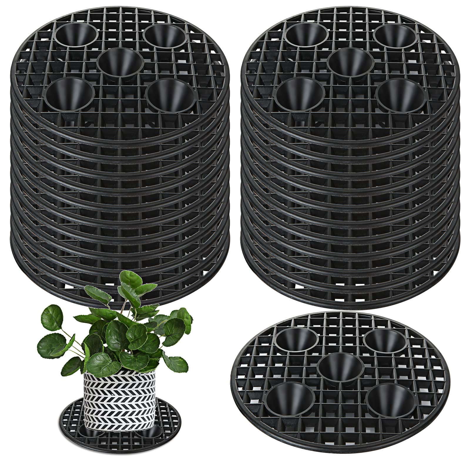QTLCOHD 24Pcs Plastic Plant Stands 8 Inch Black Plant Level Pot ...
