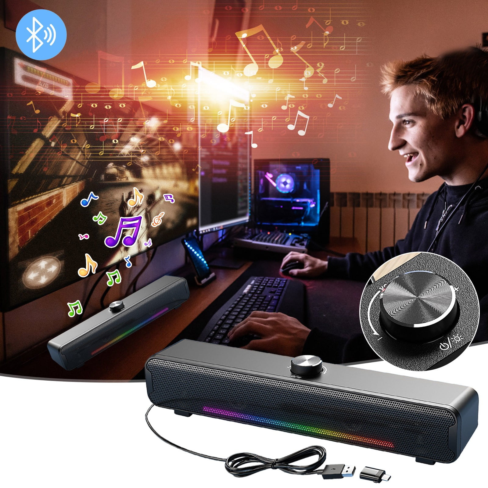 QTOCIO Bluetooth Speaker, Intelligent Colored Lights, Bluetooth Speaker ...