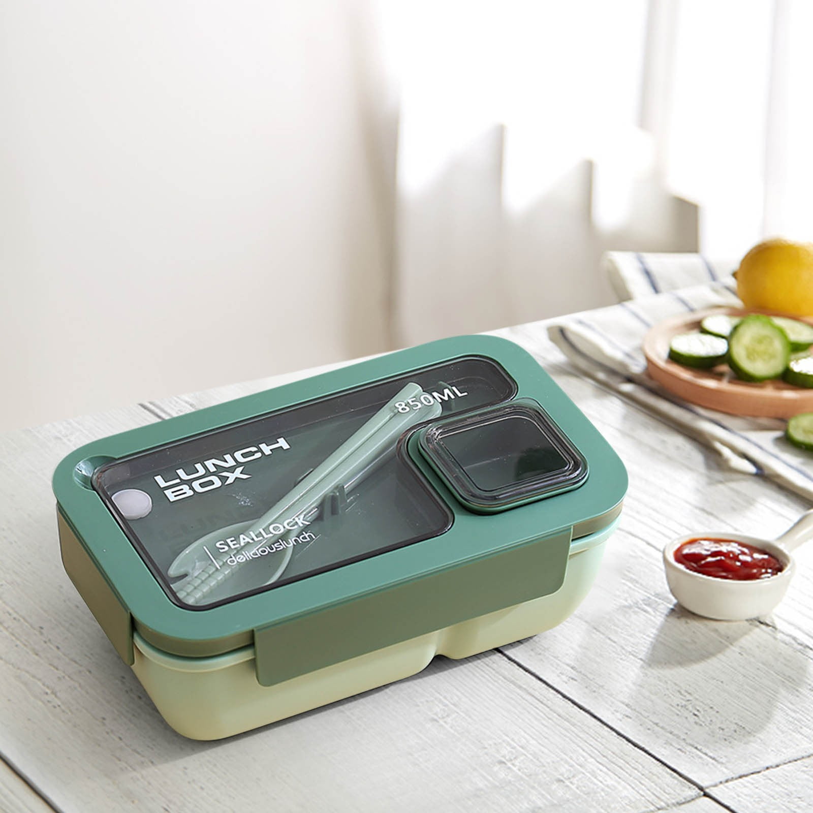 QTOCIO Food Storage Containers, Portable Plastic Partition Integrated ...