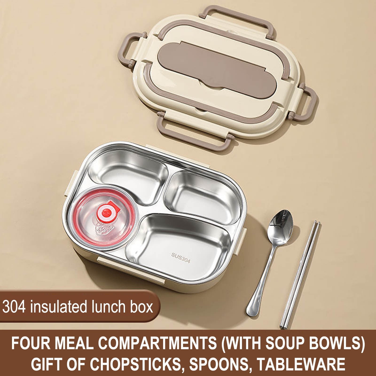 QTOCIO Food Storage Containers, Portable Stainless Steel Lunch Box ...