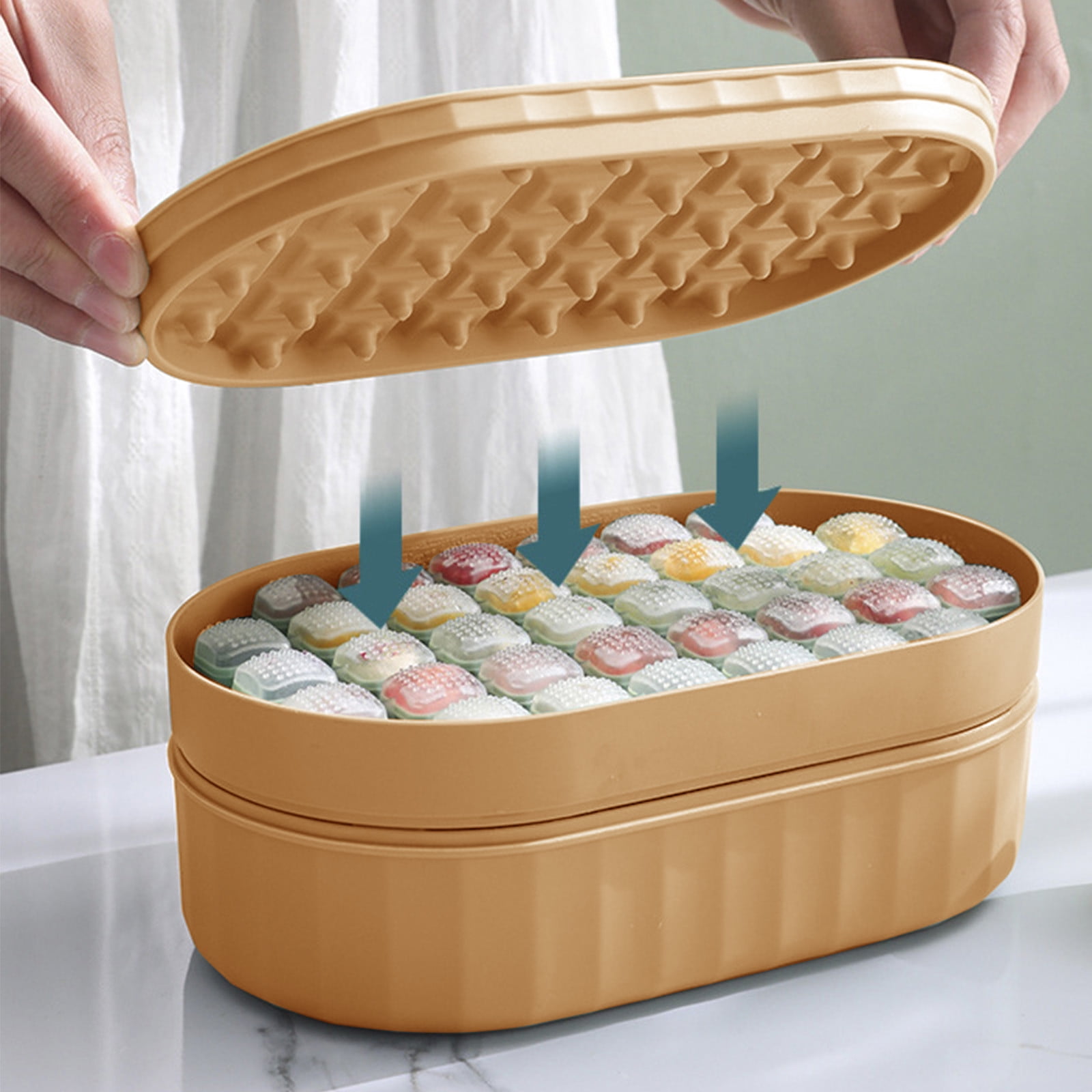 QTOCIO Stackable Round Ice Tray Set With Lid Bin Round Ice Balls Ice ...