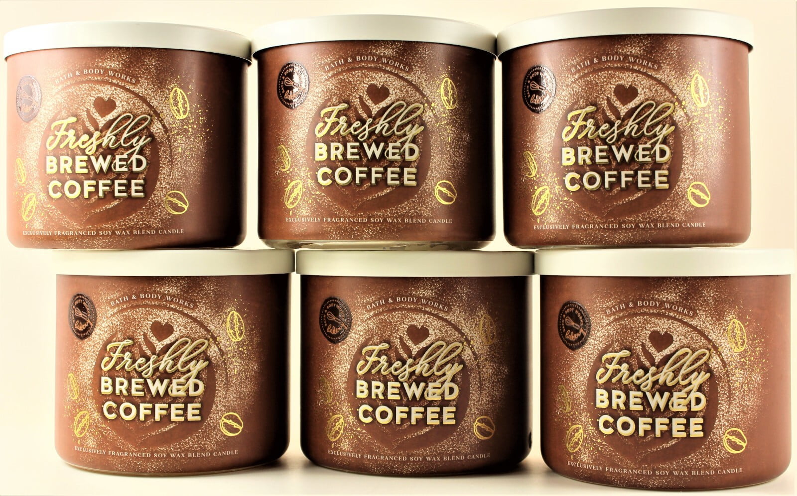 QTY 6 - Bath & Body Works White Barn FRESHLY BREWED COFFEE 3-Wick 14.5 ...