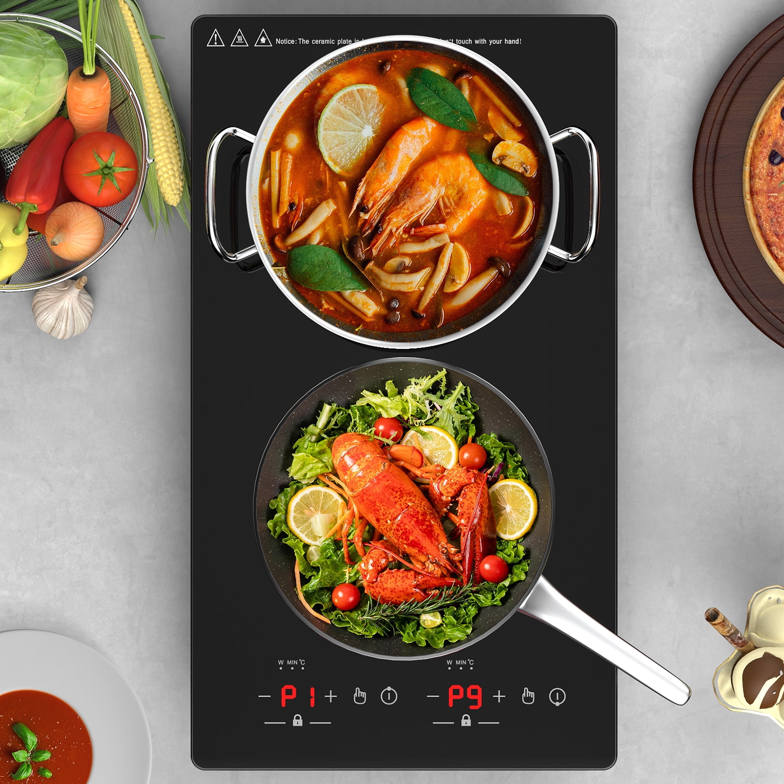 QTYANCY Induction Cooktop, 12 inch Built-in Electric Stove, LED Sensor ...