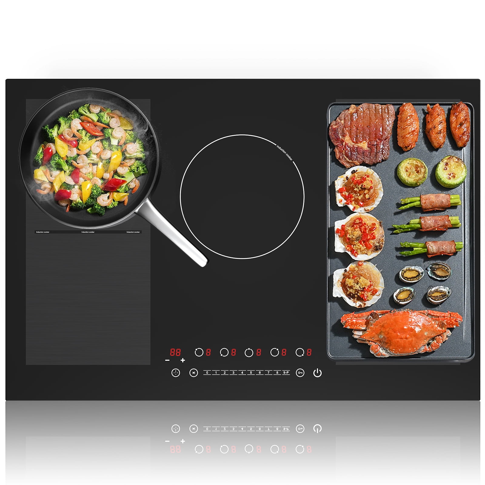 QTYANCY 30 Inch Induction Cooktop, Electric Stove with 5 Burners, 9 ...