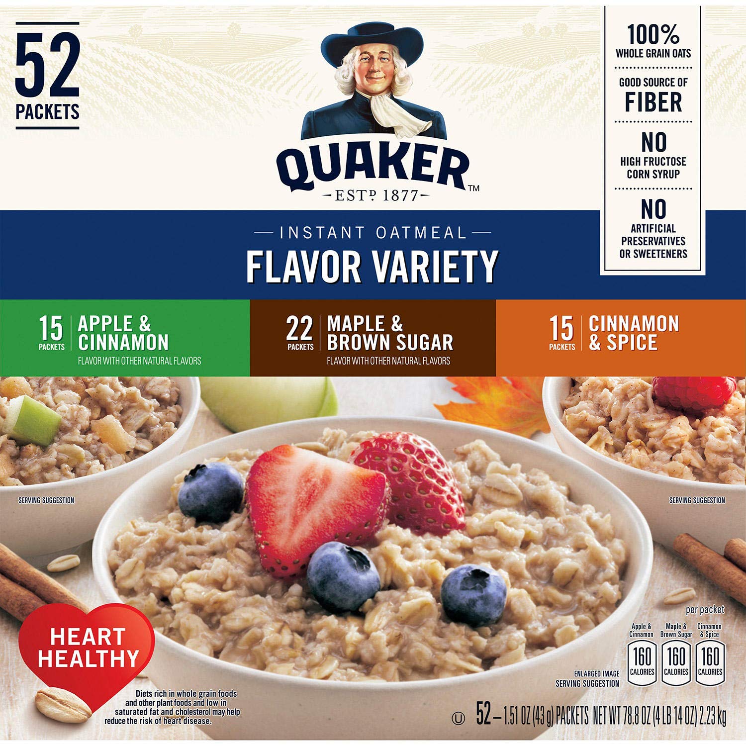 QUAKER VARIETY OATMEAL AJH3 HOT CEREAL INSTANT, 52 Count (Pack of 1 ...