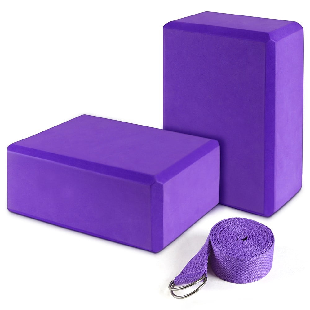 QUANFENG QF Yoga Blocks 2 Pack and Yoga Strap with D-Ring, 9x6x4 inch ...
