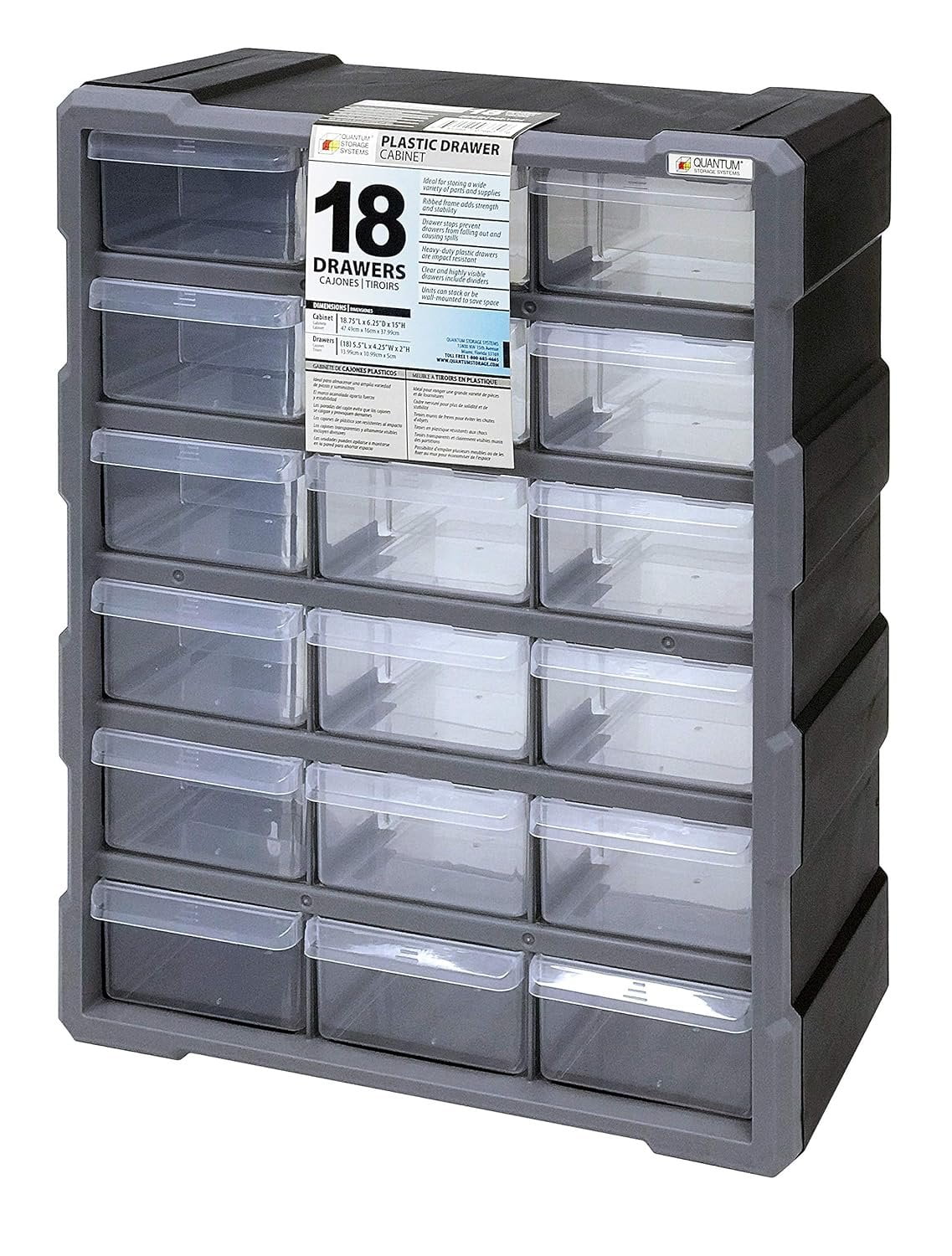 QUANTUM STORAGE SYSTEMS PDC-18BK Clear Plastic Parts Storage Hardware ...