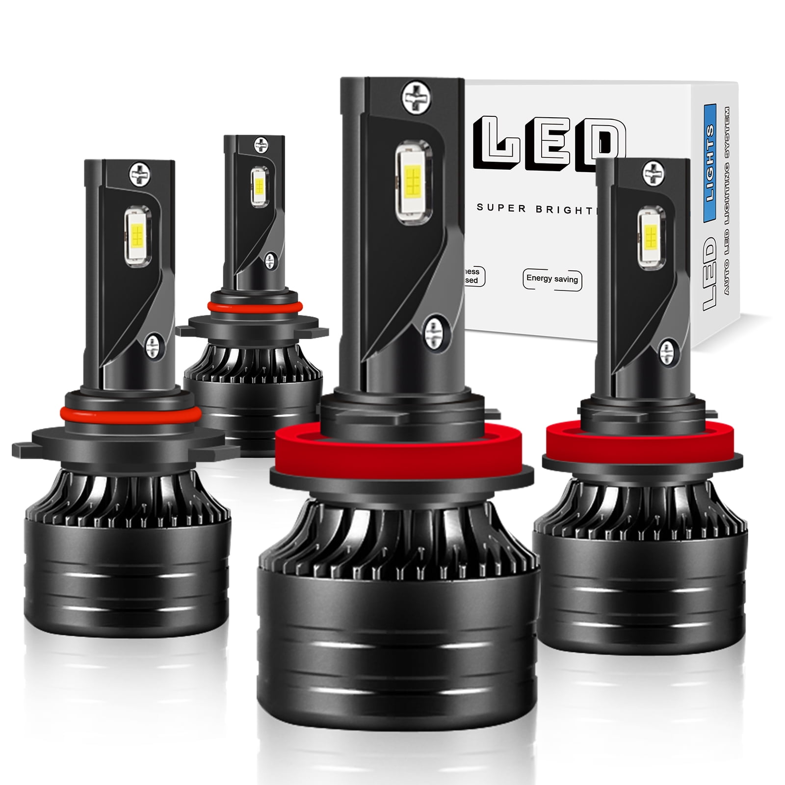 QUAYU H11 9005 Combo LED Headlight Bulbs High Low Beam Conversion Kits 6000K 4PCS 60W 10000LM ...