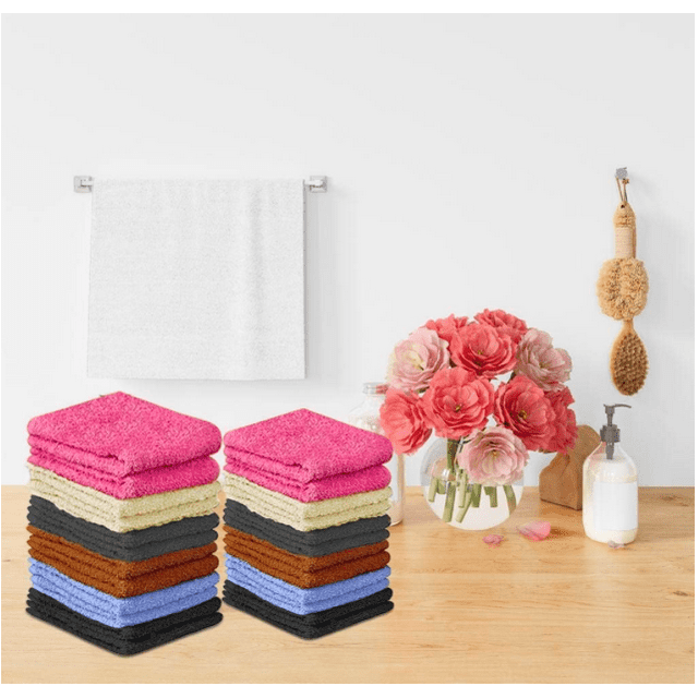QUBA LINEN Wash Cloth Set - Pack of 24, 100% Cotton - Flannel Face ...