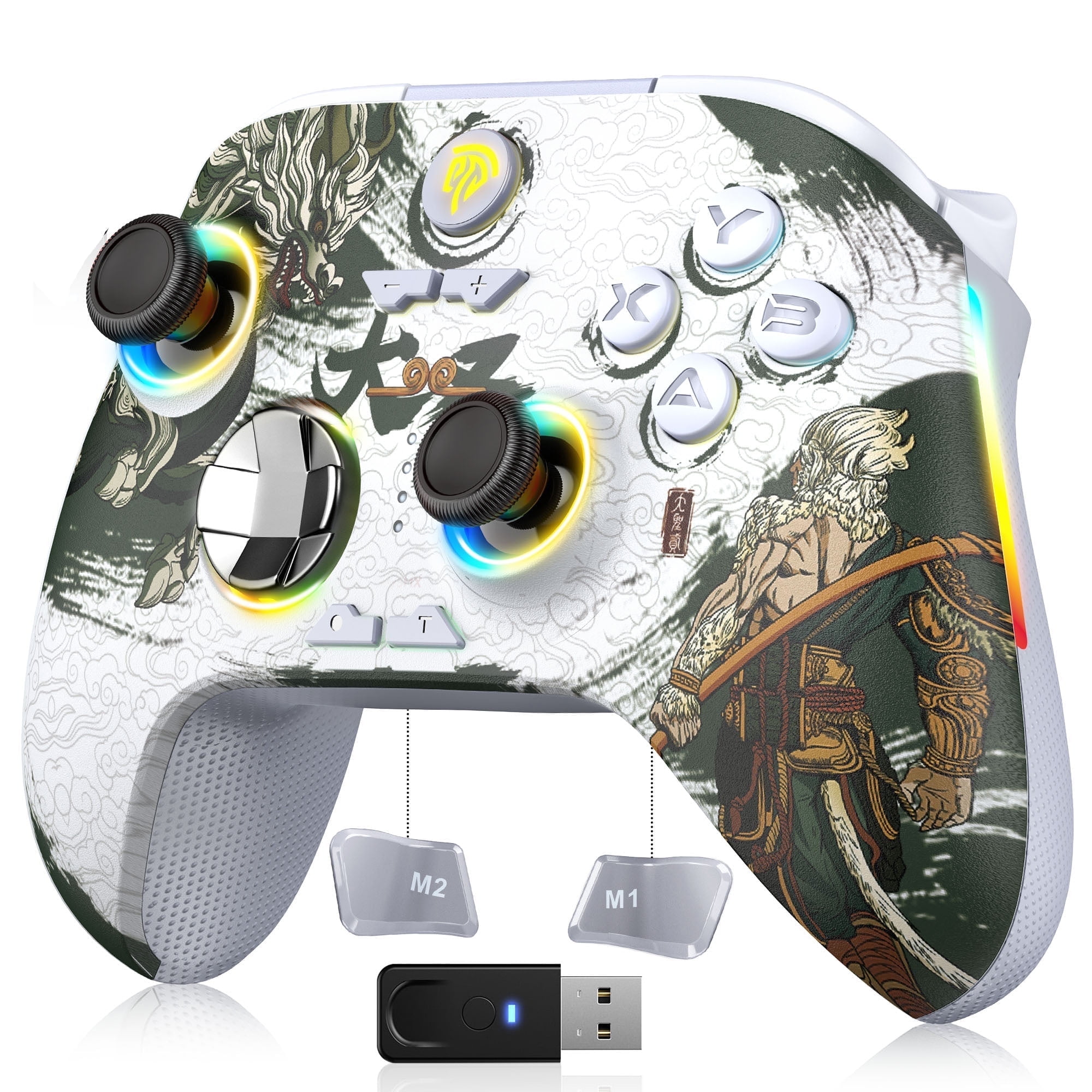 QUCOPRE PC Controller with RGB Lights, QUCOPRE Bluetooth Gaming Controller for PC, Android ...