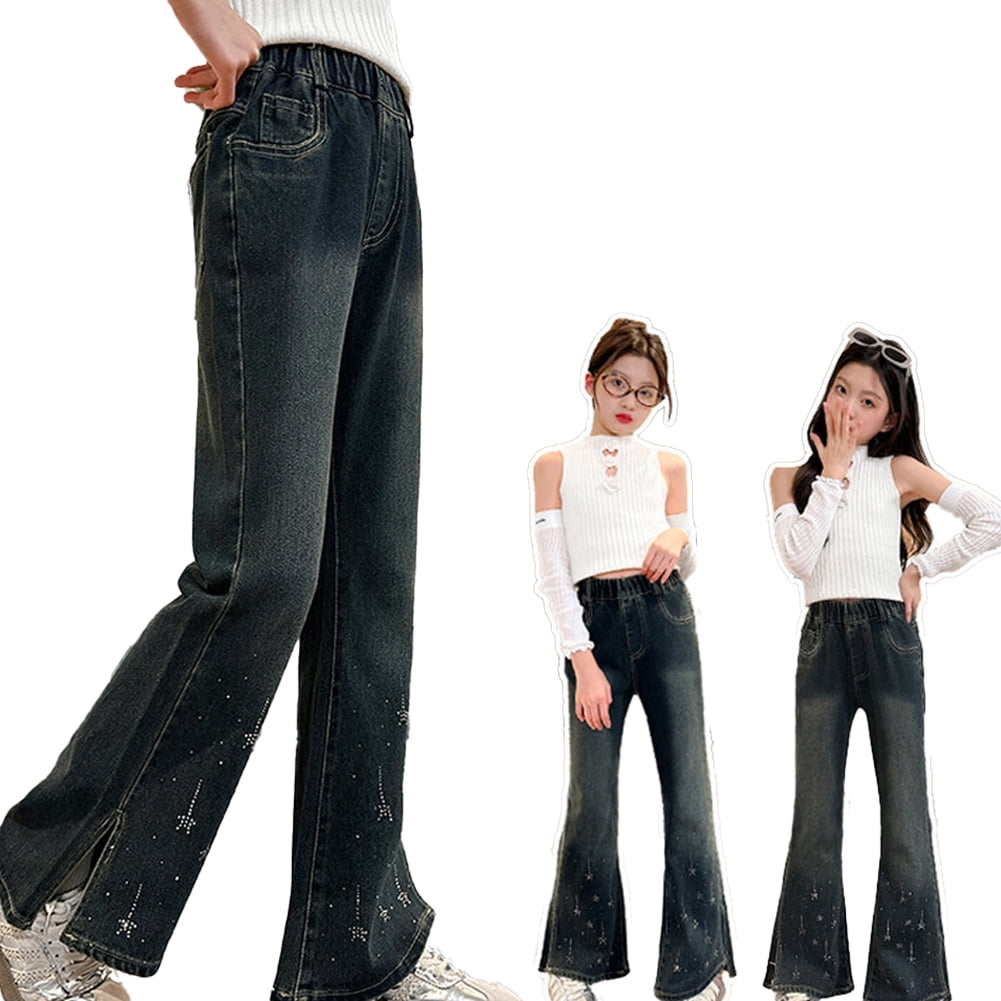 QUDDERR Kids Girls Flare Pants Straight Jeans for 5-15Y Girls Spring ...