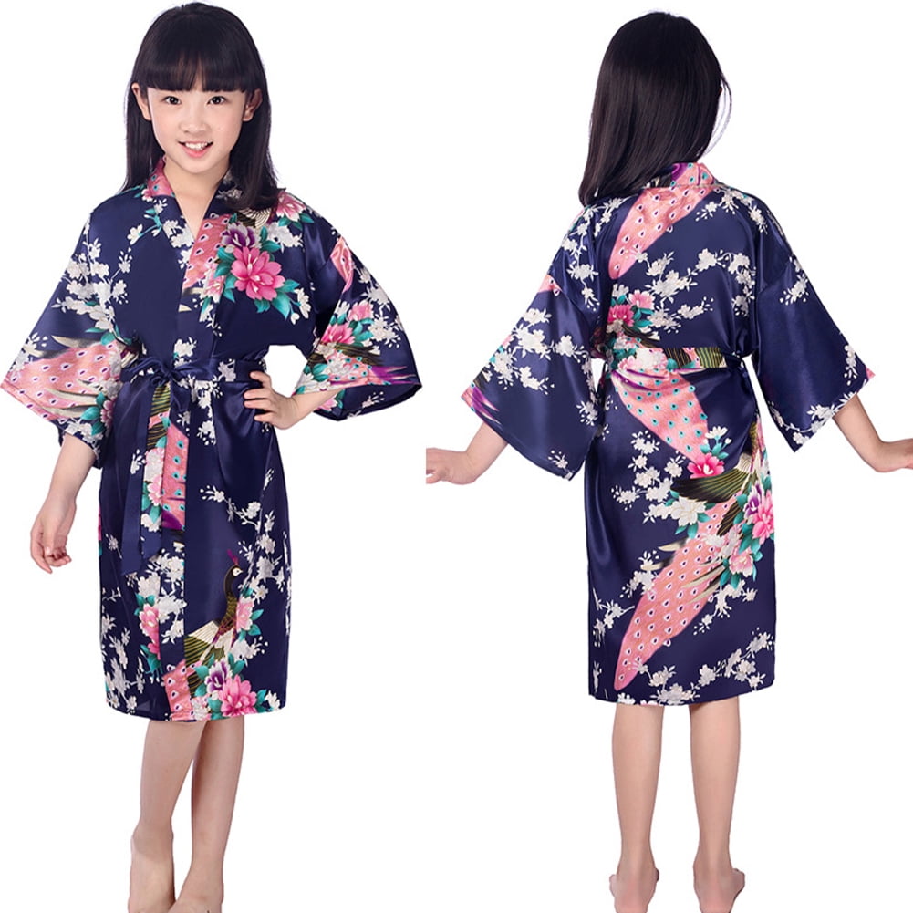 QUDDERR Teen Kids Girls Silky Satin Kimono Robe for Girls 2-14T Girls ...