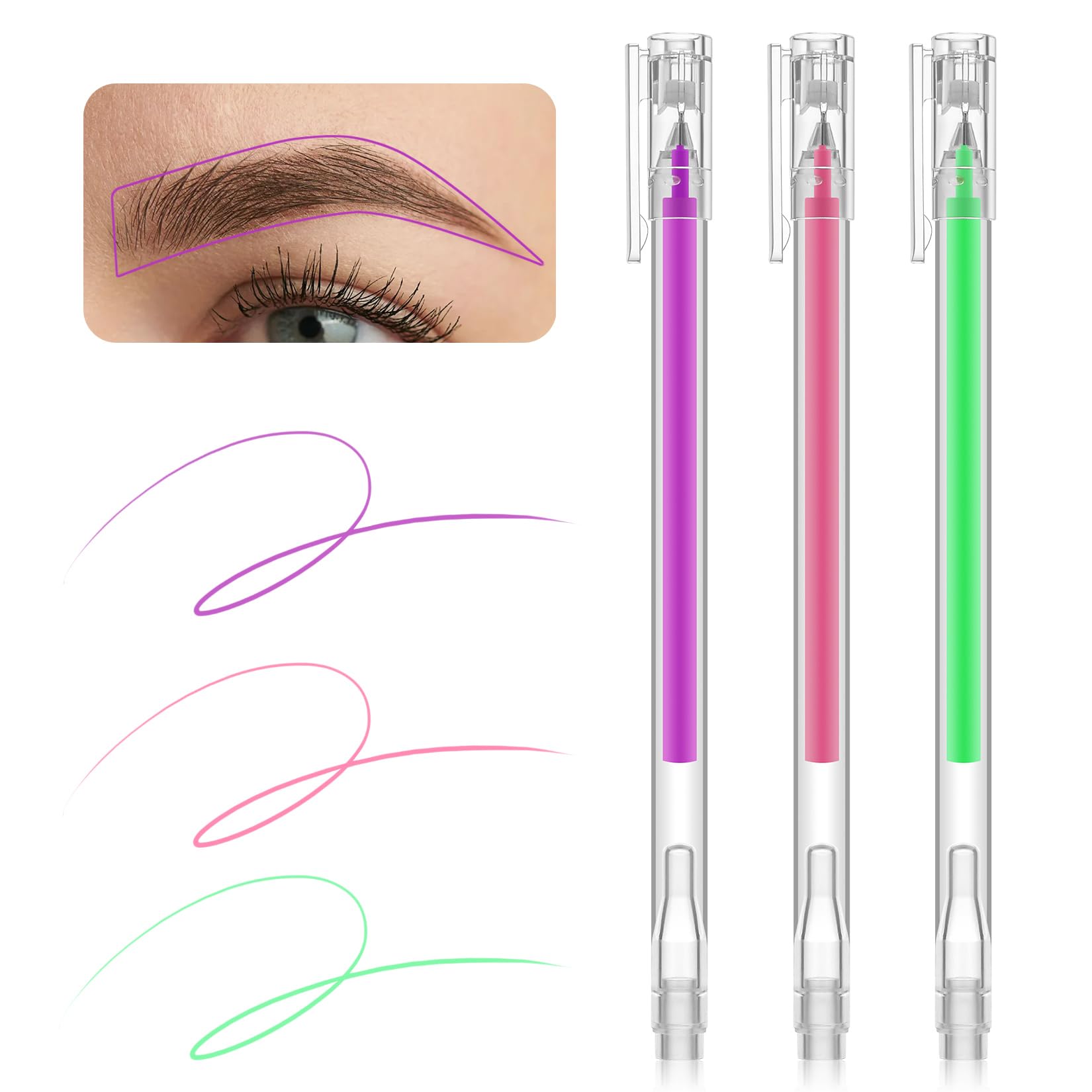 QUEEJOY Brow Mapping Pen, 3 Colors Eyebrow Lip Positioning Pen, Brow ...