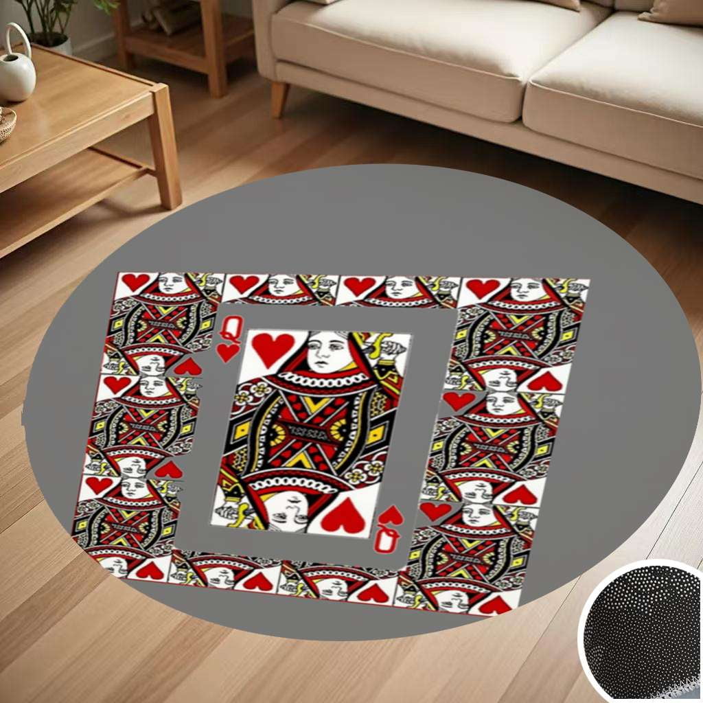 QUEEN OF HEARTS PLAYING CARDS ARTWORK GREY Round Carpet Living Room ...