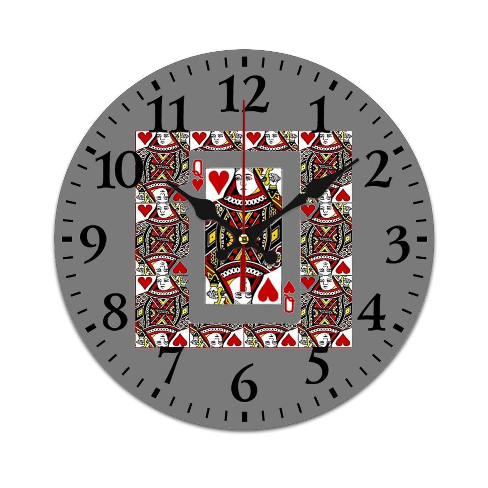 QUEEN OF HEARTS PLAYING CARDS ARTWORK GREY Wall Clock Modern Design ...