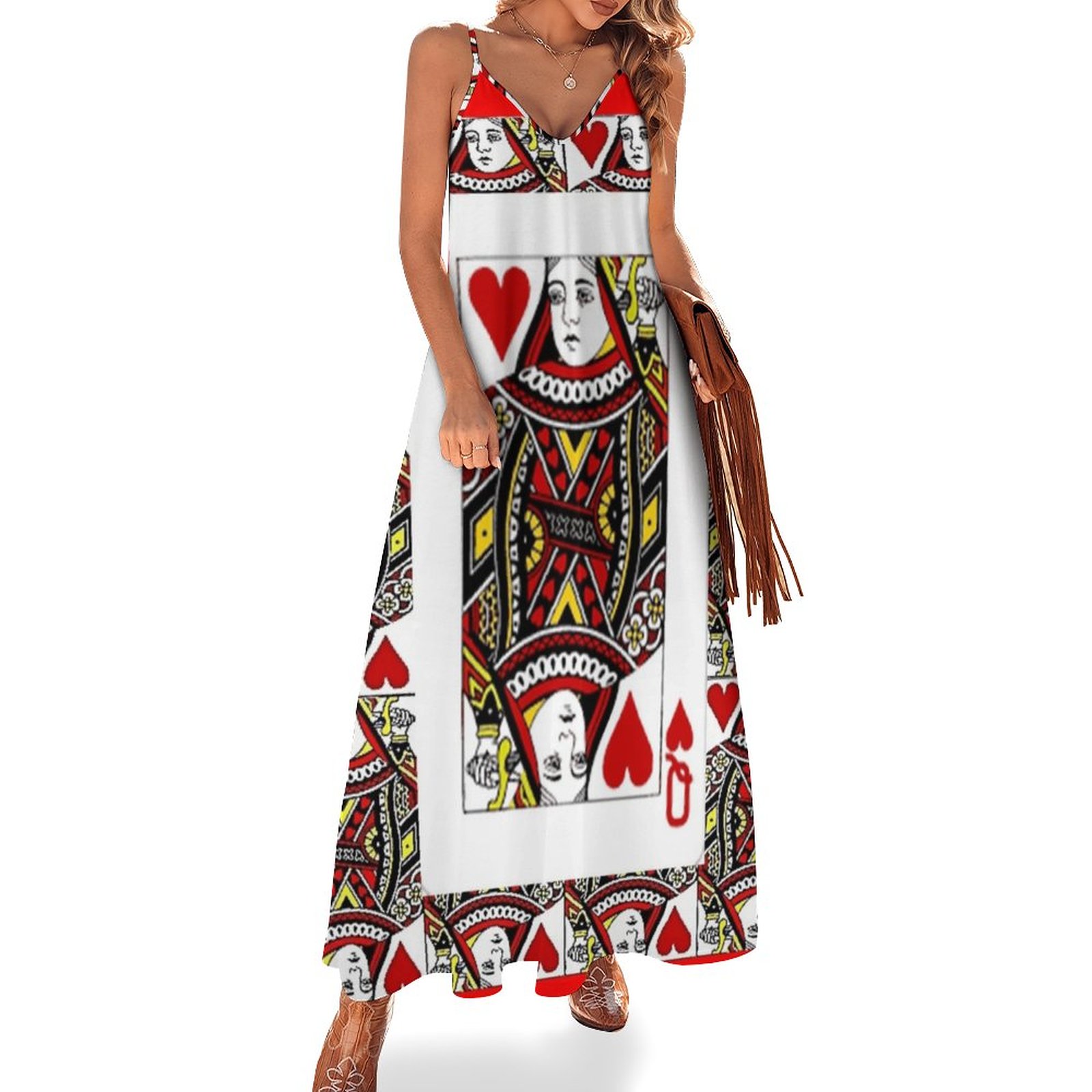 QUEEN OF HEARTS PLAYING CARDS ARTWORK Sleeveless Dress Women's summer ...